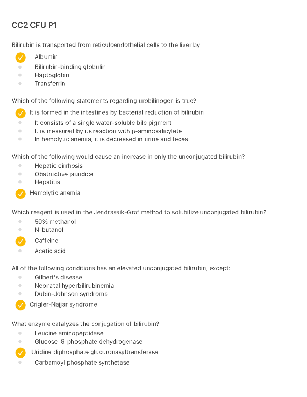 CC2 CFU P1 - notes - CC2 CFU P Bilirubin is transported from - Studocu