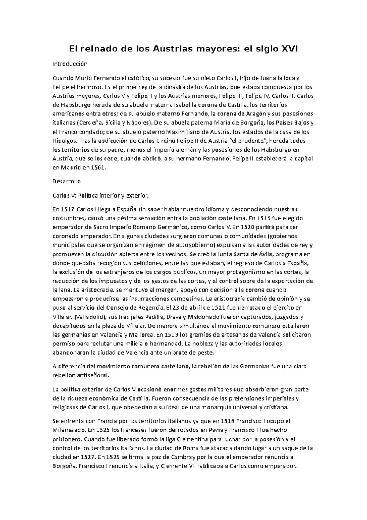 T.5 El reinado de los Austrias mayores - El reinado de los Austrias mayores: el siglo XVI - Studocu