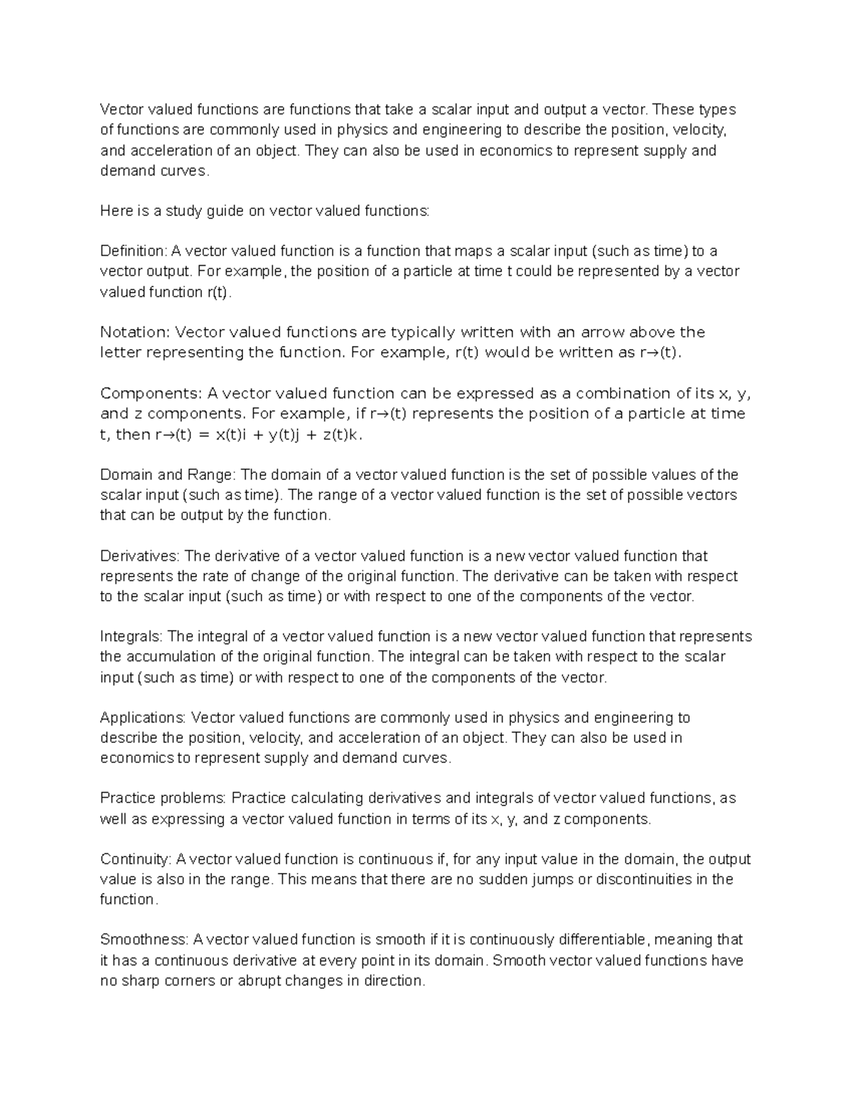 Vector valued functions study guide - Vector valued functions are ...