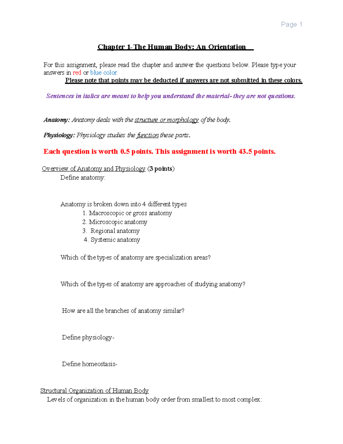 BIO 201 Chapter 1 Introduction to Anatomy assignment OPS - Chapter 1 ...