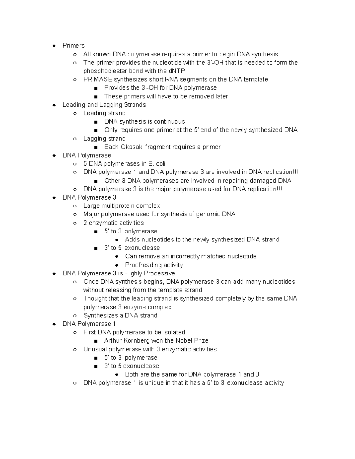 Genetics Chapter 12 Part 5 Notes - Primers All known DNA polymerase ...