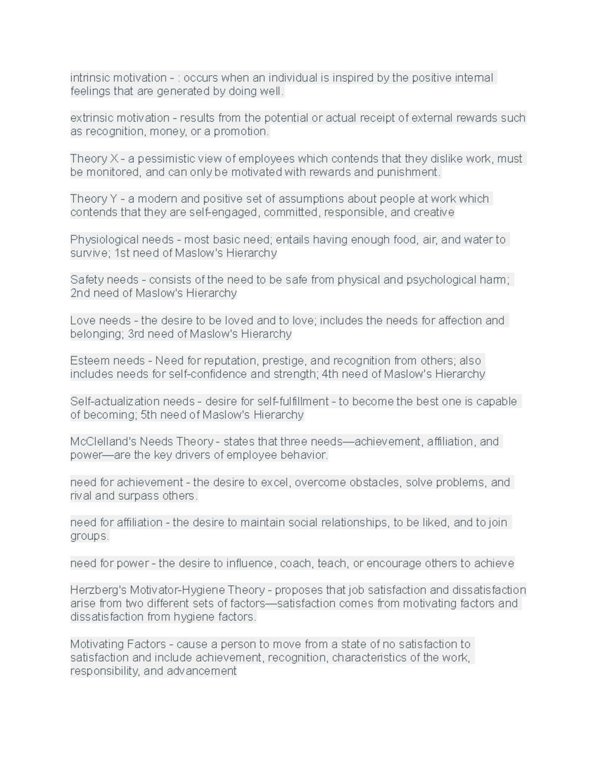 Mgmt 3005 Exam 2 Review Summary Of Chapter 5 8 Intrinsic