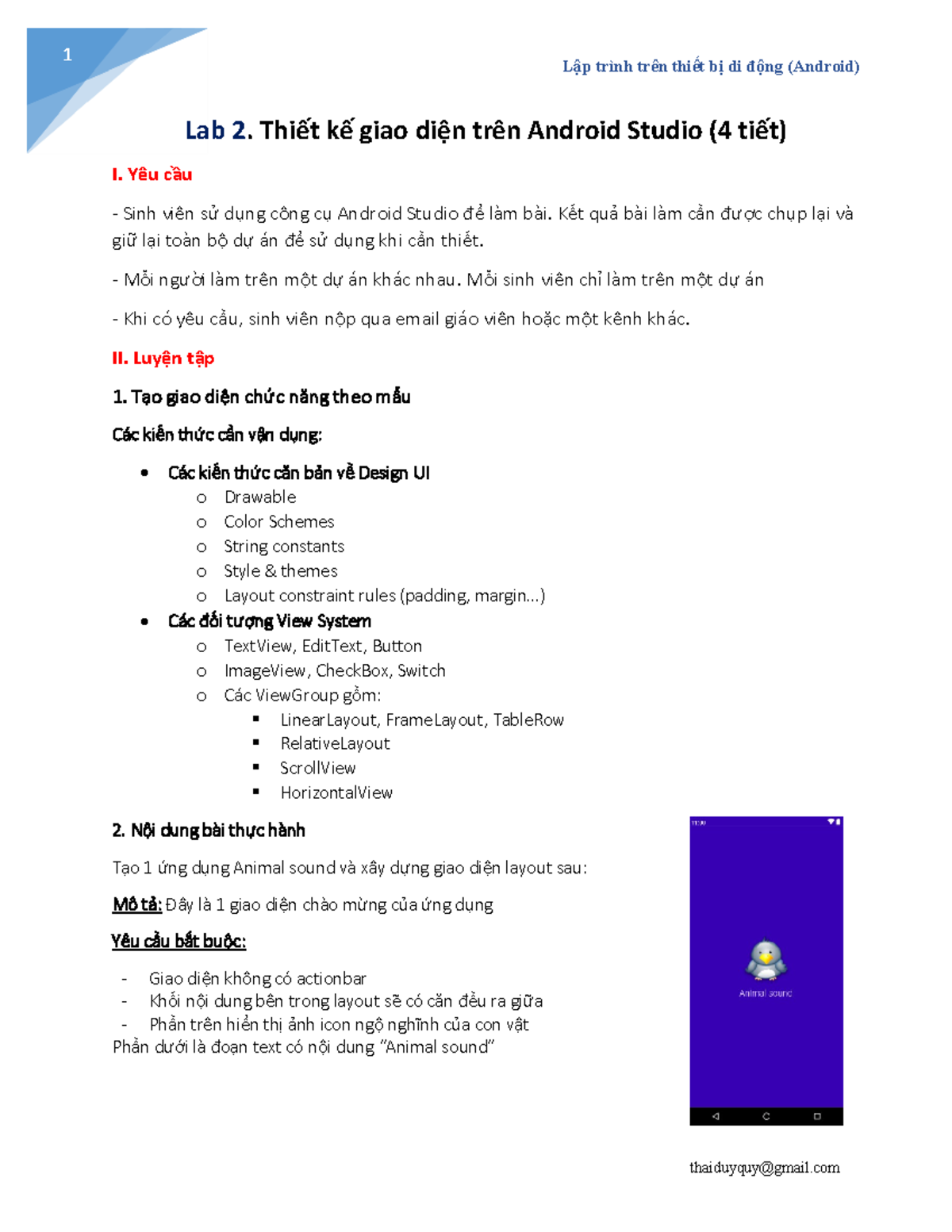 Lab 2 - UI design - android - Lập trình trên thiết bị di động (Android) Lab 2. Thiết kế giao ...