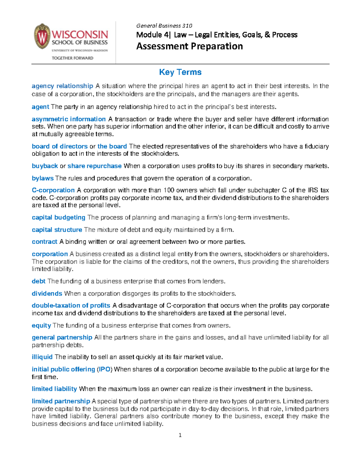 Module 4 Assessment Preparation - General Business 310 Module 4| Law ...