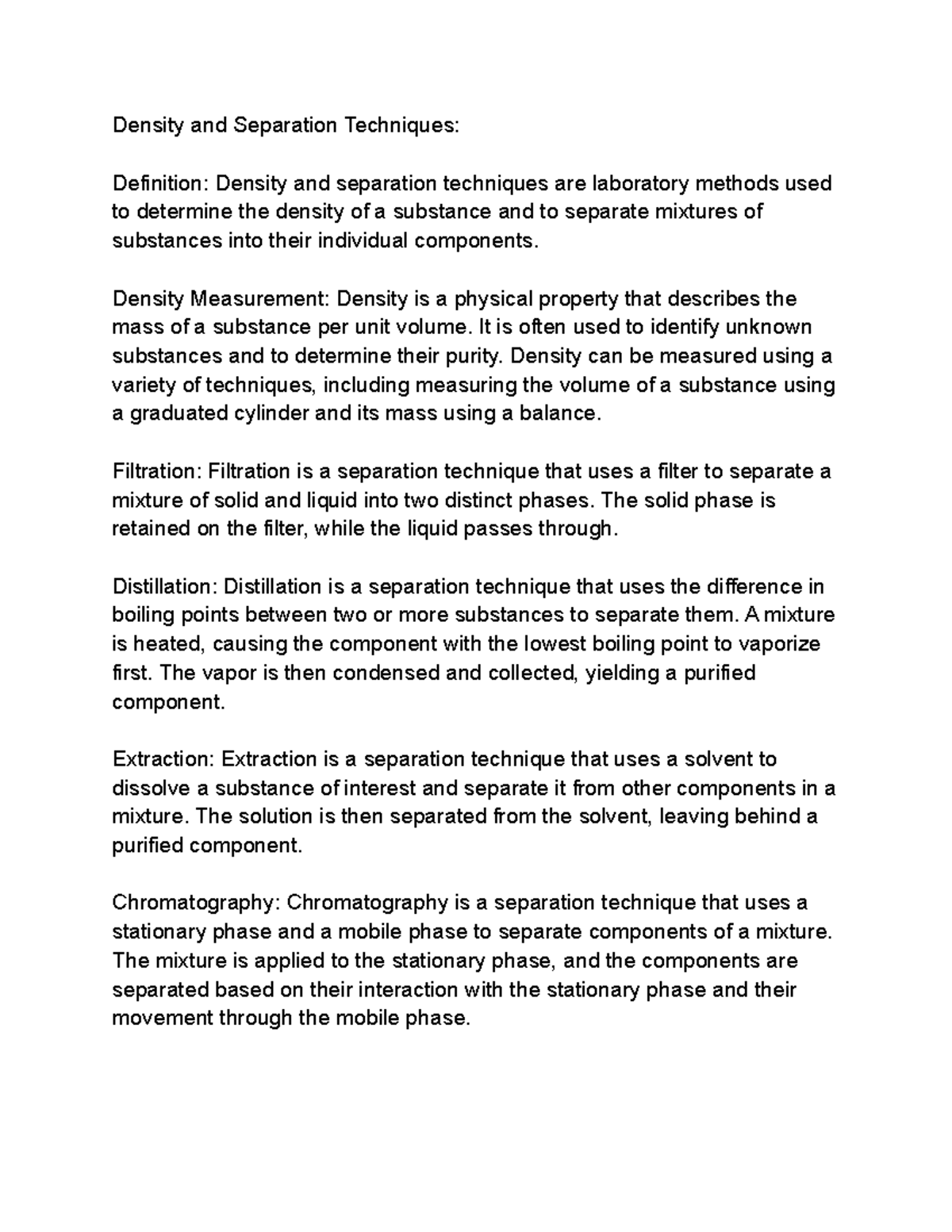 Chem 134L summaries - Density and Separation Techniques: Definition ...