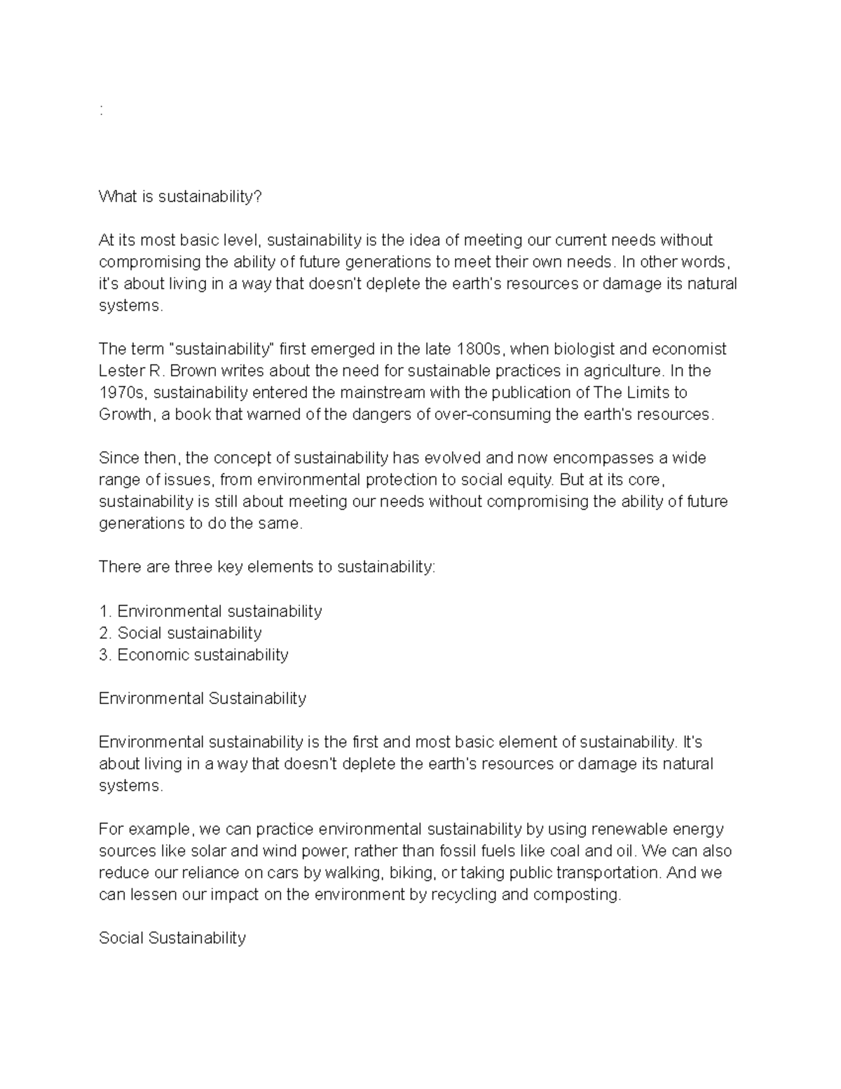 TESC 201 course outline - : What is sustainability? At its most basic ...