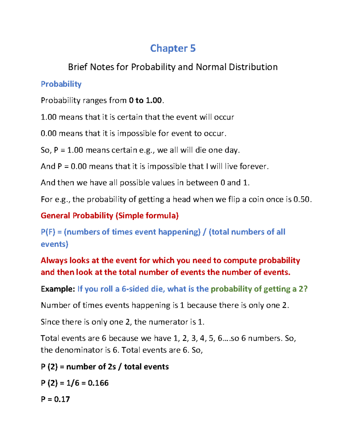 Chapter 5 10 11 Notes - Chapter 5 Brief Notes for Probability and ...