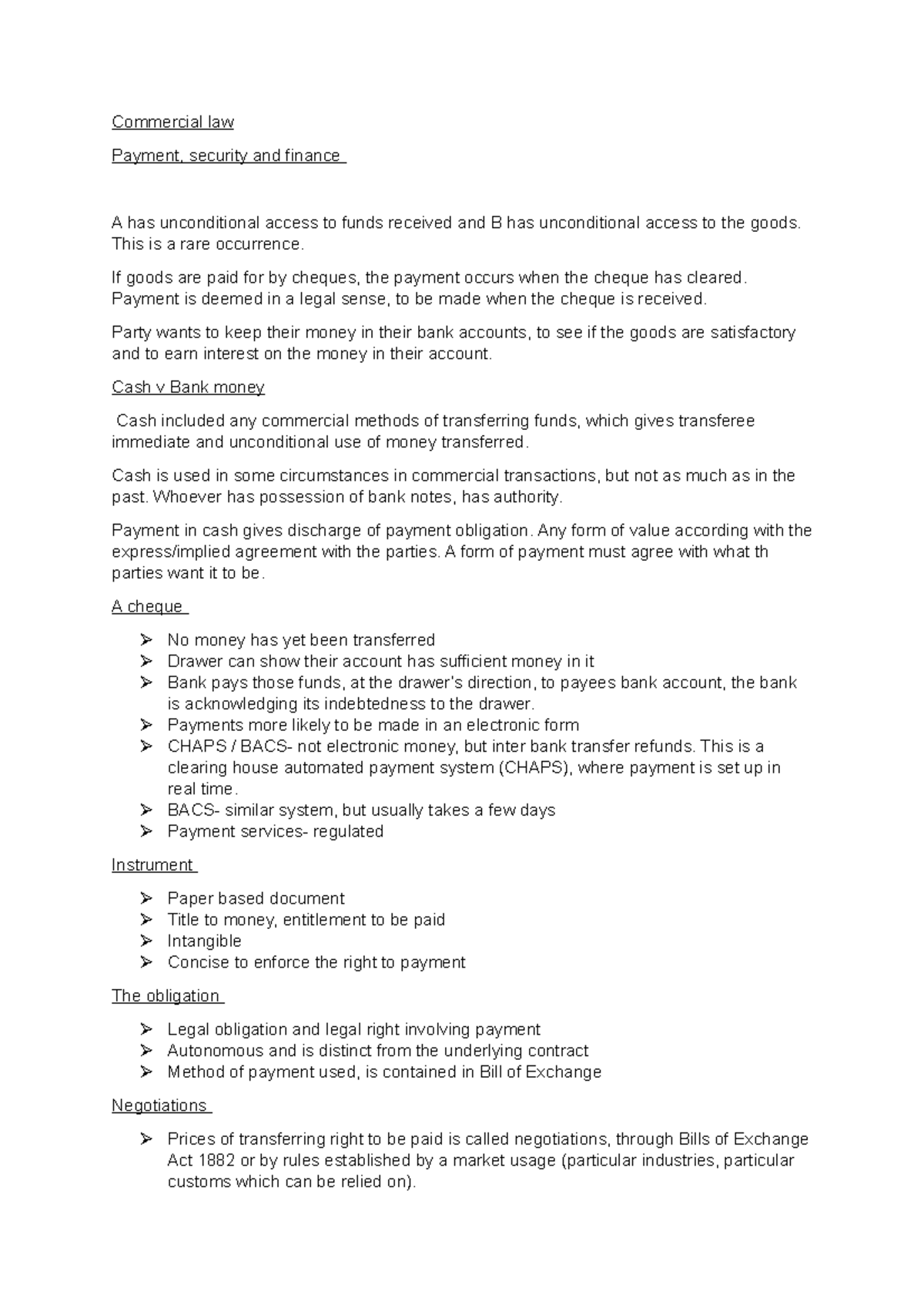 Lecture 4, payment, security and finance - Commercial law Payment ...