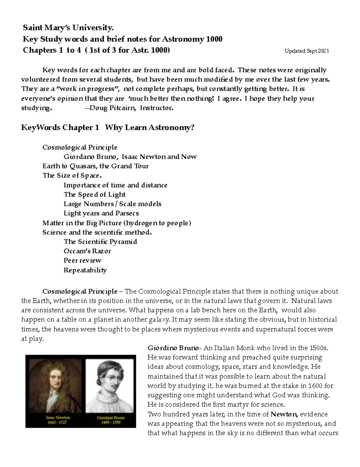 Astro Notes chap 1- 4 - Saint Mary’s University. Key Study words and ...