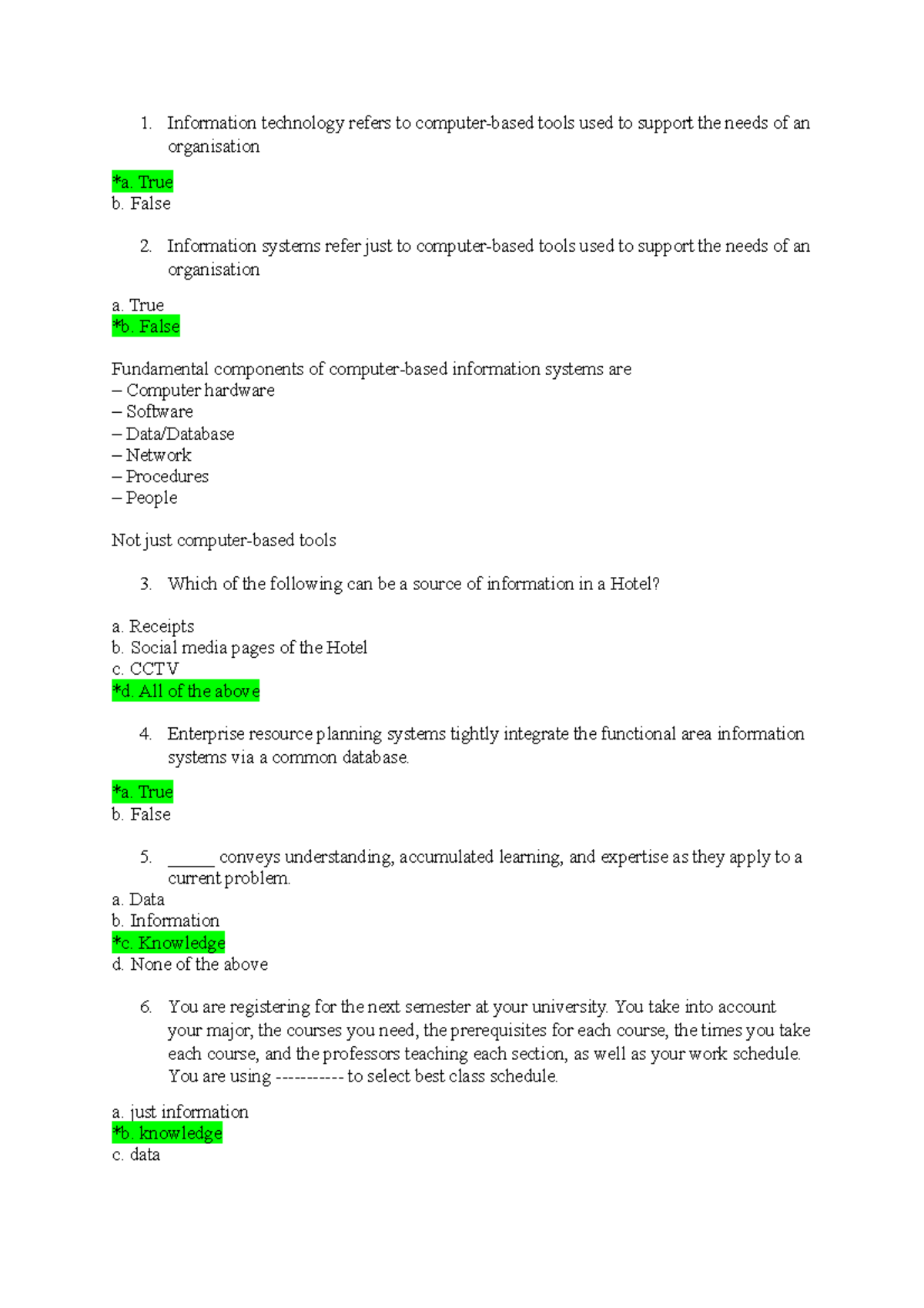 MCQs & True and False answers - Information technology refers to computer-based tools used to ...