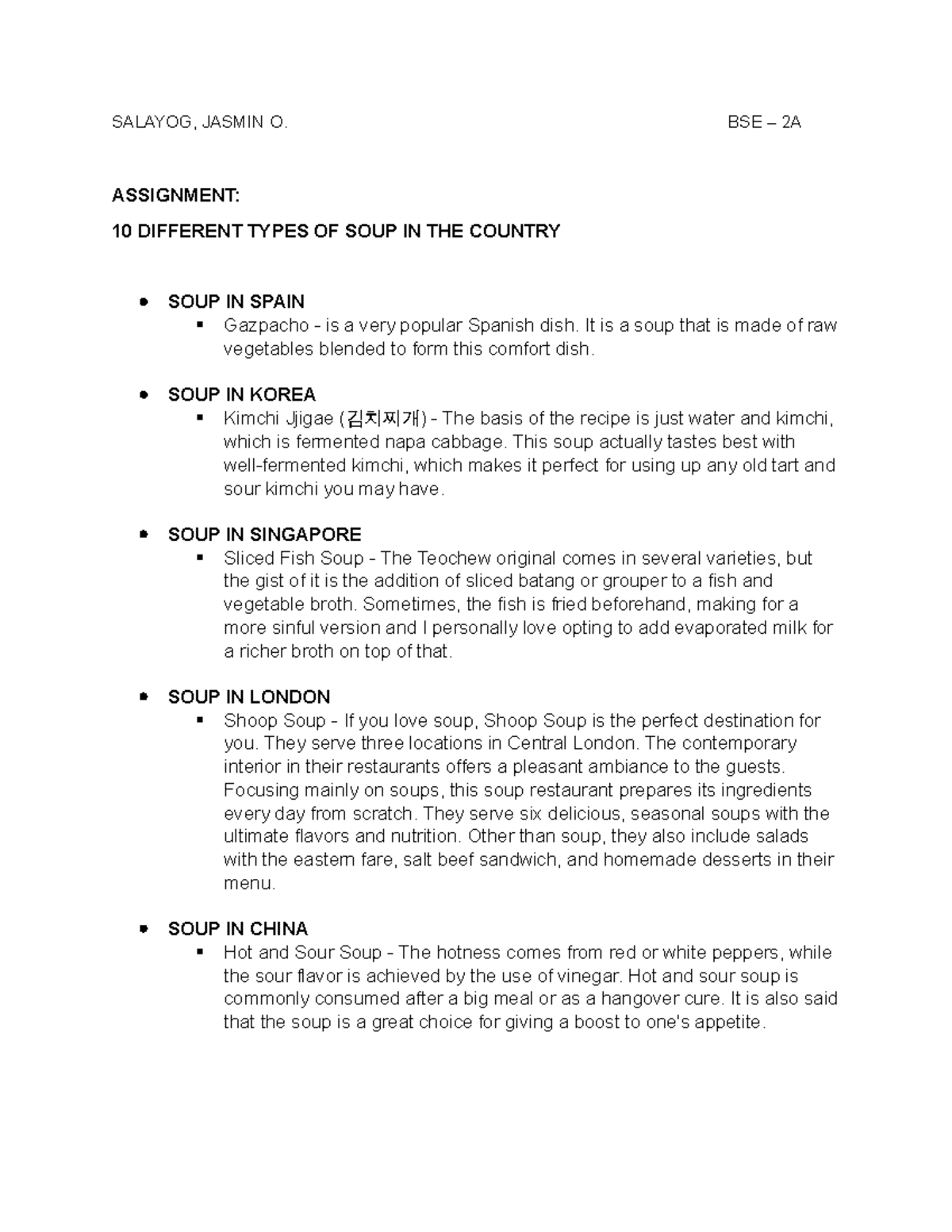 Culinary ASS - Nothing. - SALAYOG, JASMIN O. BSE – 2A ASSIGNMENT: 10 ...