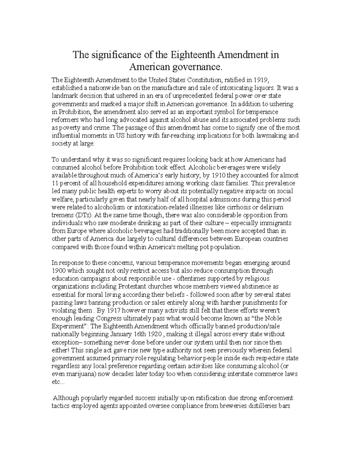 The significance of the 18th - The significance of the Eighteenth ...