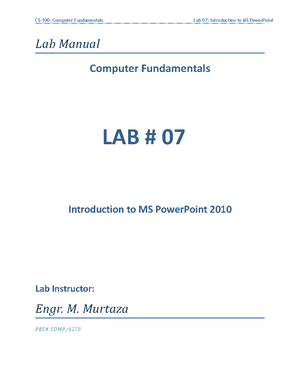Lab 5 - Introduction to MS Word 2010 - Lab Manual Computer Fundamentals ...