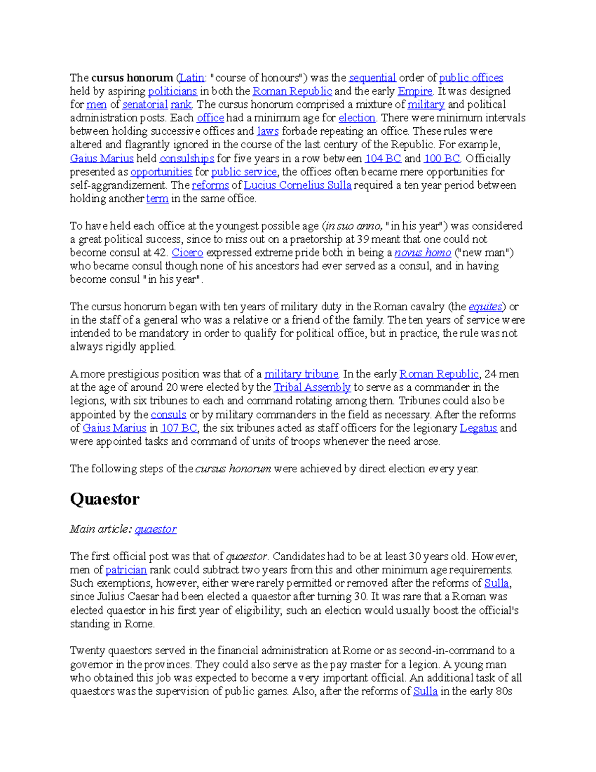 The cursus honorum - legal history - The cursus honorum (Latin: "course ...