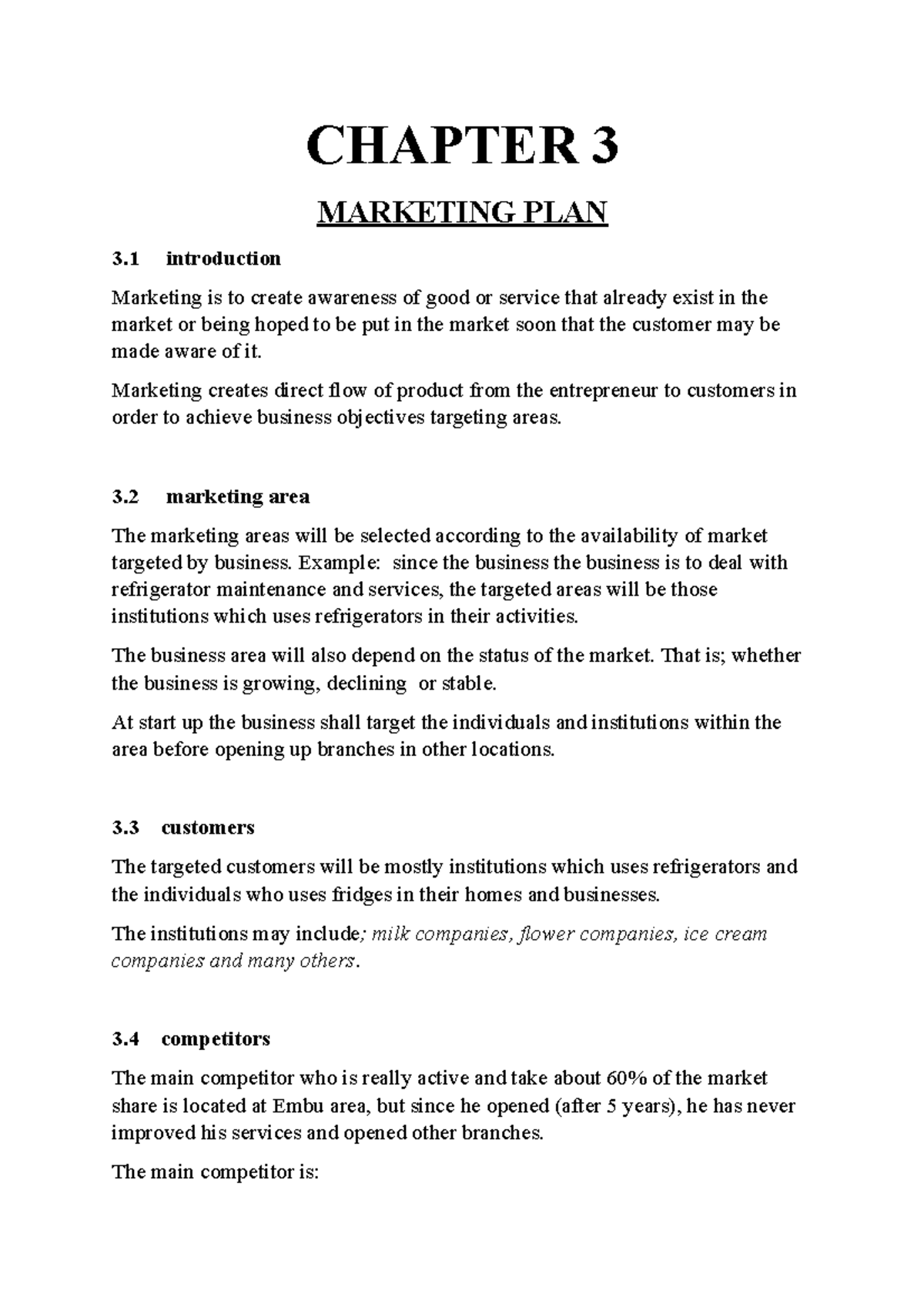 Chapter 3 - hgjg - CHAPTER 3 MARKETING PLAN 3 introduction Marketing is ...