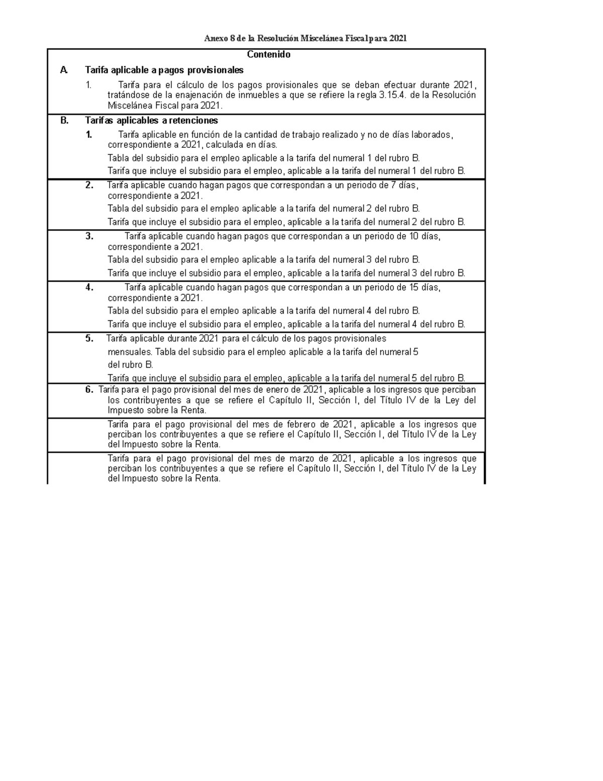 Anexo 8 de la Resolucion Miscelanea Fiscal para 2021 - Anexo 8 de la ...