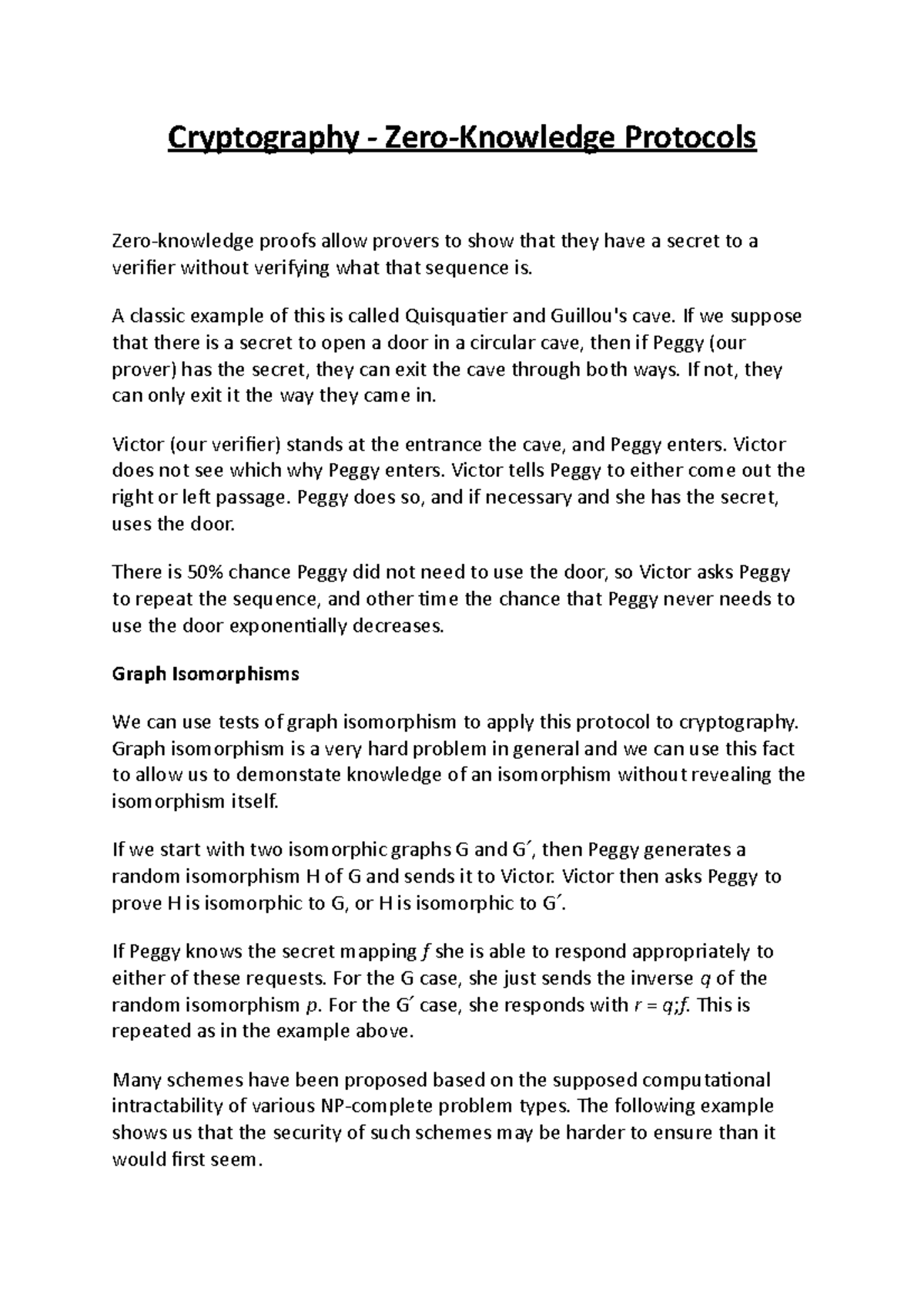 Cryptography - Zero-Knowledge Protocols - comp 1094 - GRE - Studocu