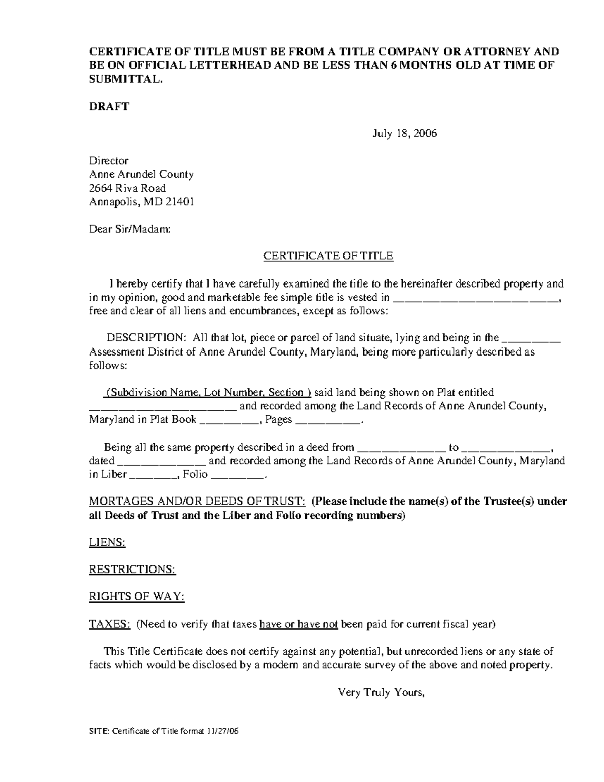 Certificate Title - CERTIFICATE OF TITLE MUST BE FROM A TITLE COMPANY ...