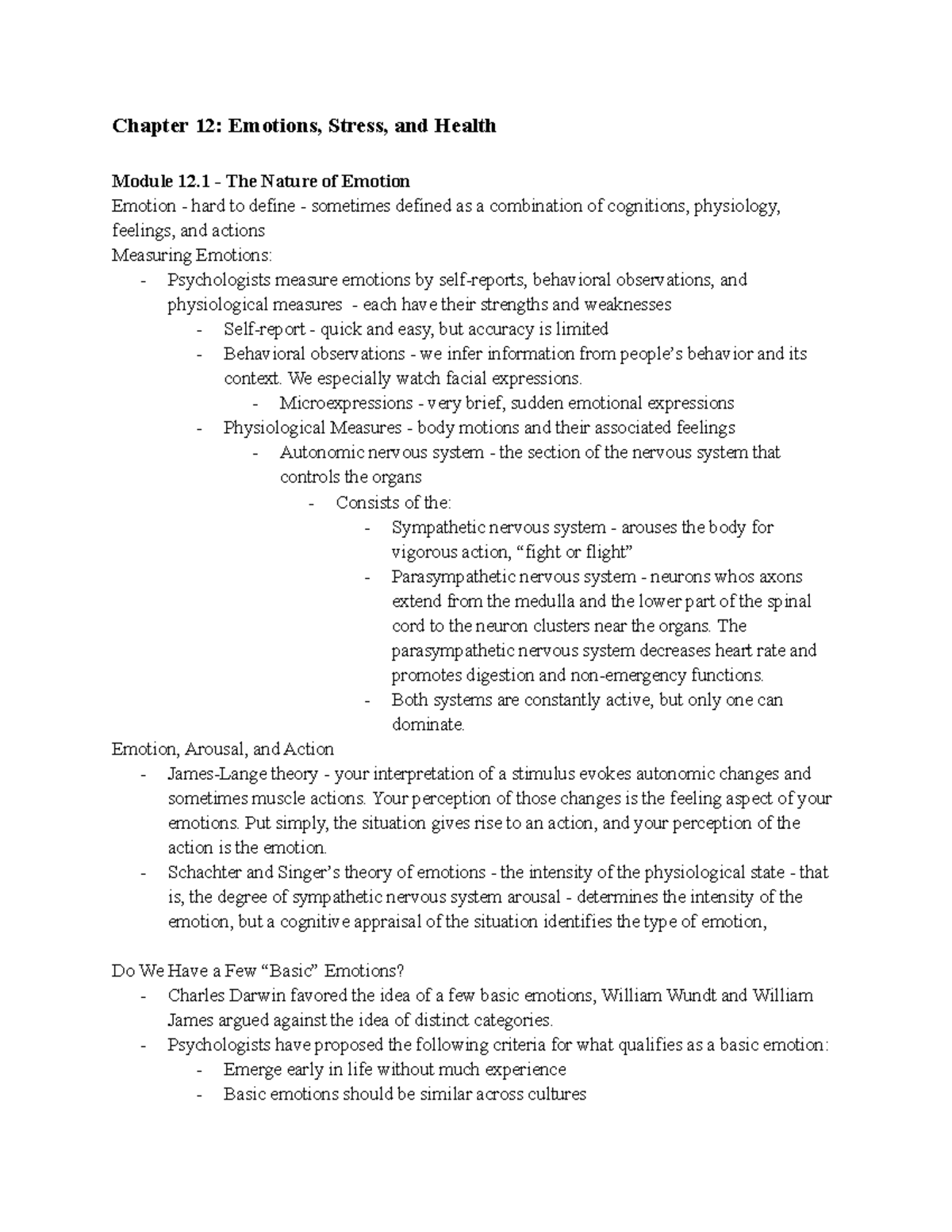 Textbook Chapter 12: Emotions, Stress, and Health - Chapter 12 ...