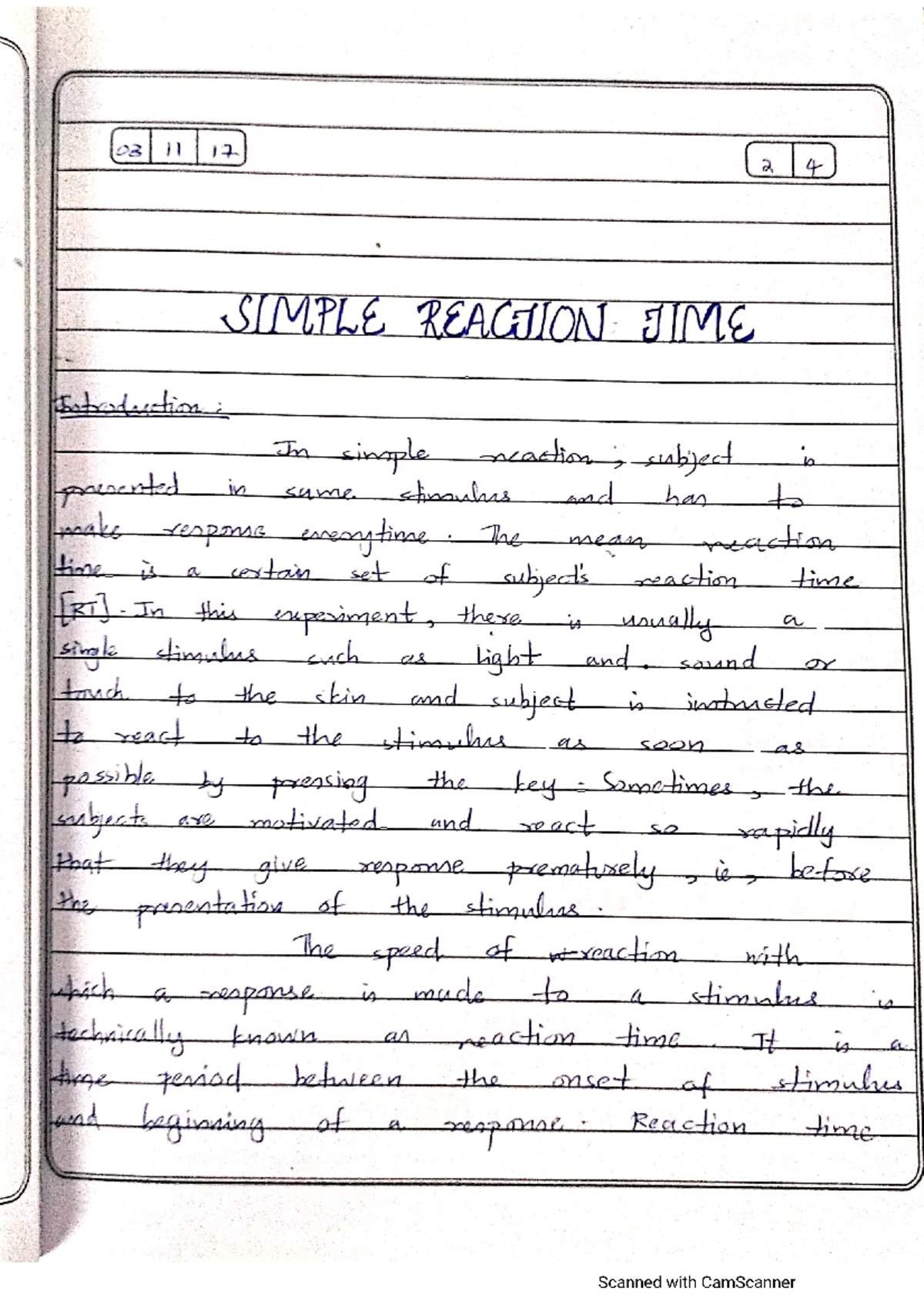 Simple reaction time - 03 11 17 2 4 SIMPLE REACTION TIME Introduction ...