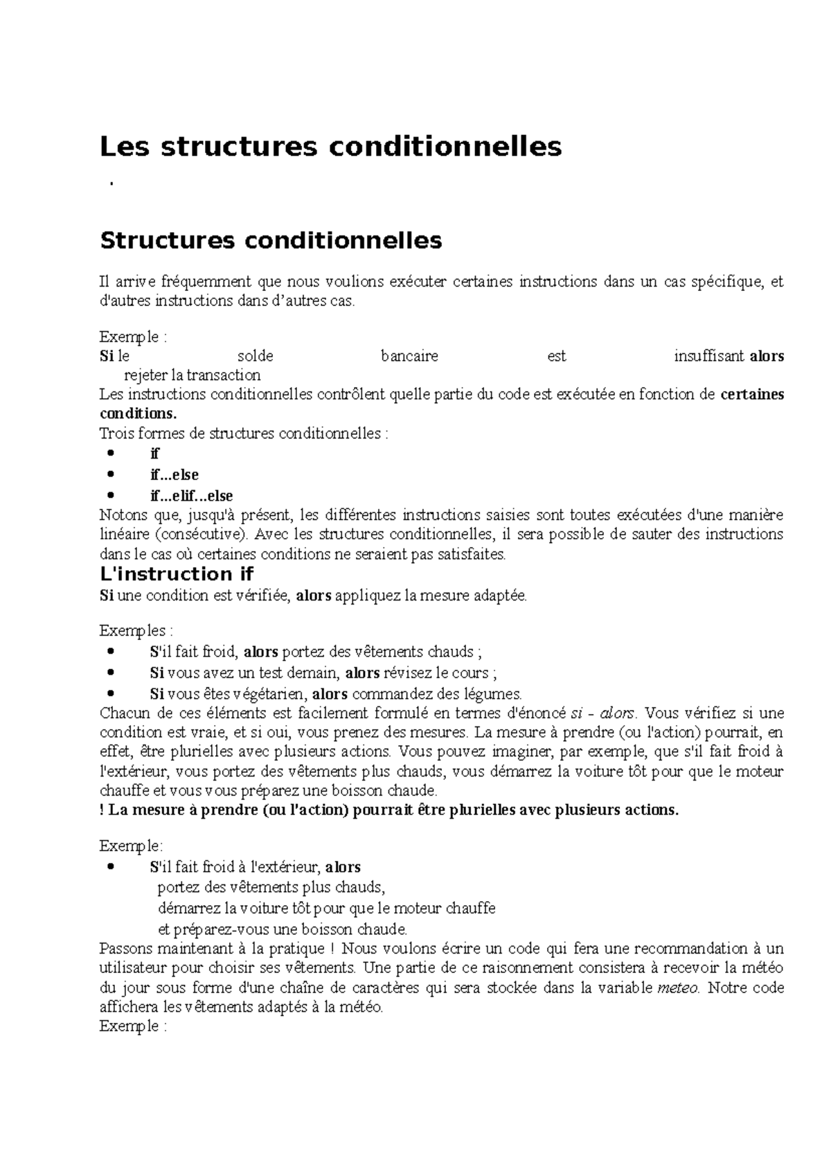 Chap2-Les structures conditionnelles - Les structures conditionnelles ...