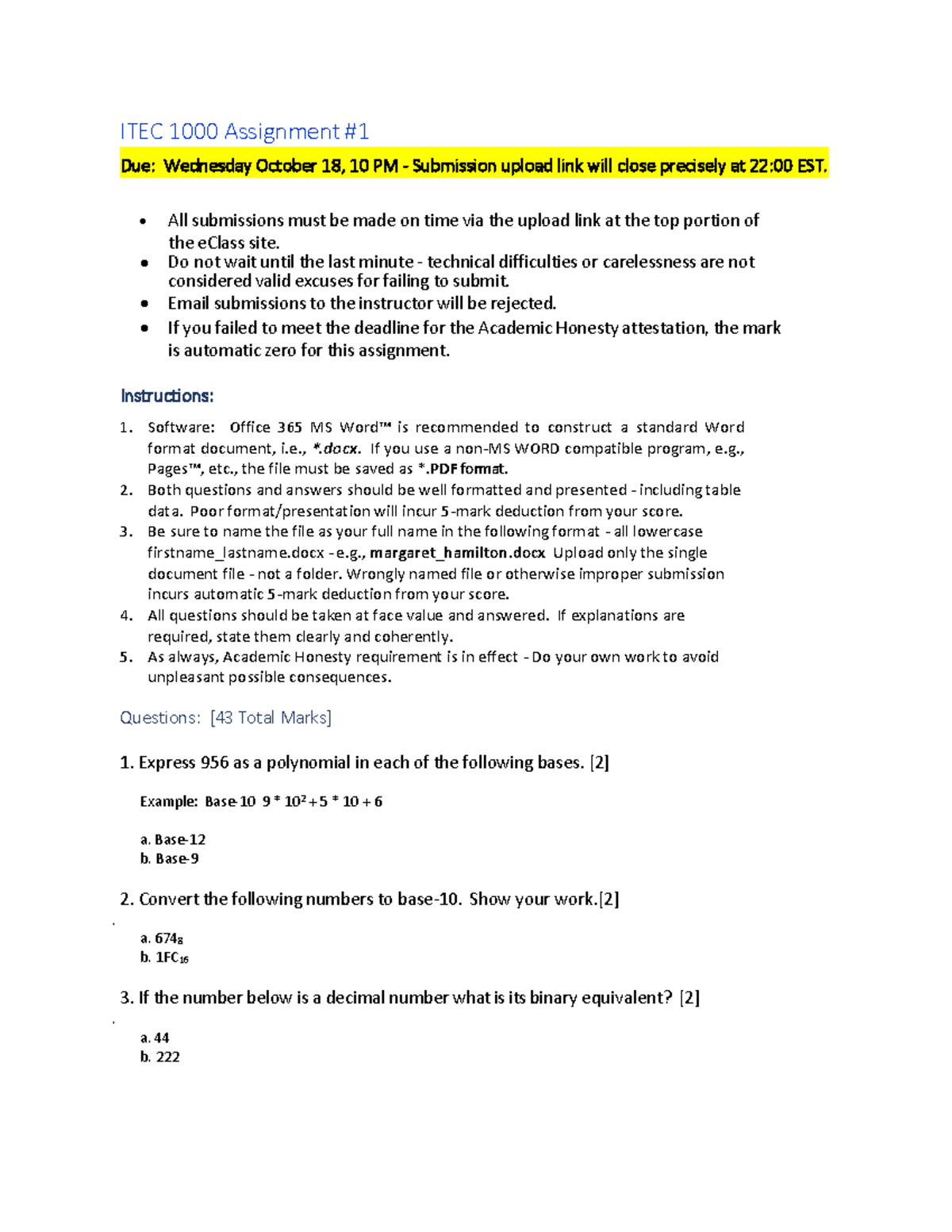 Itec 1000 assignment 1 template - itec1000 - Yorku - Studocu