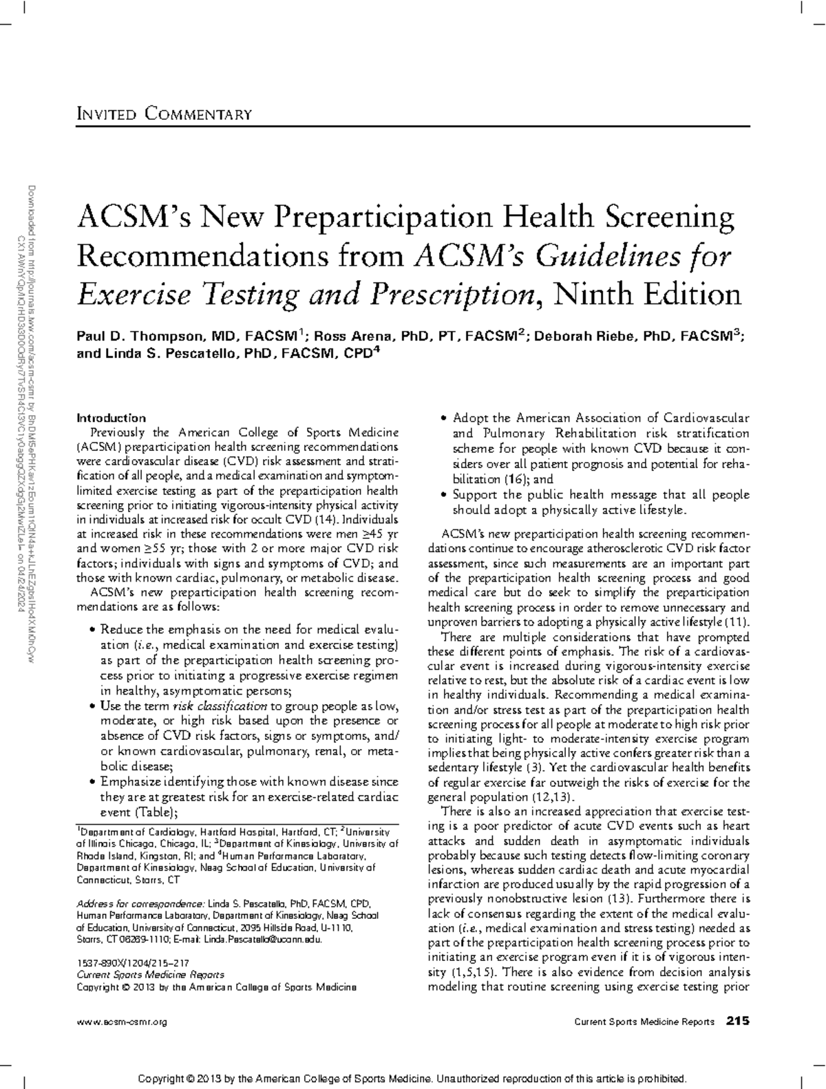 Acsm s new preparticipation health screening - ACSM’s New ...