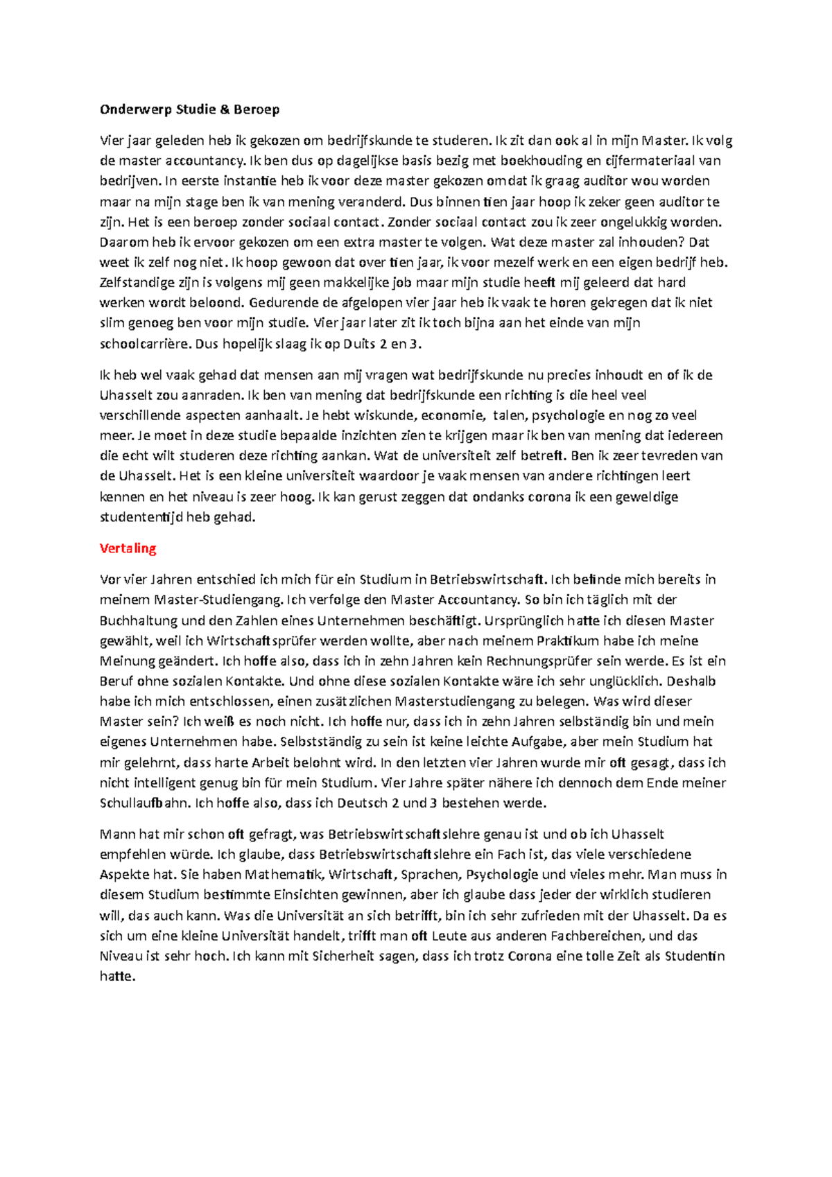Duits-2-mondeling-verbeterd - Onderwerp Studie & Beroep Vier jaar ...