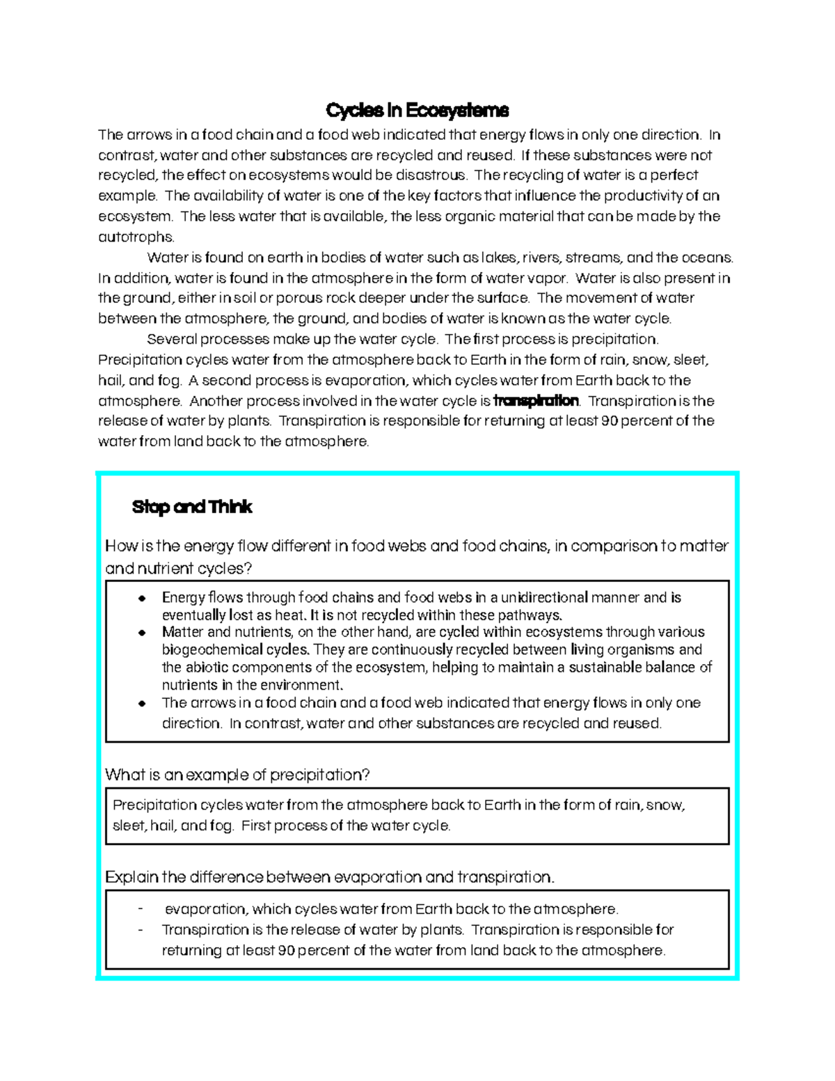 Copy of Carbon Cycle RFI - Google Docs - Cycles in Ecosystems The ...