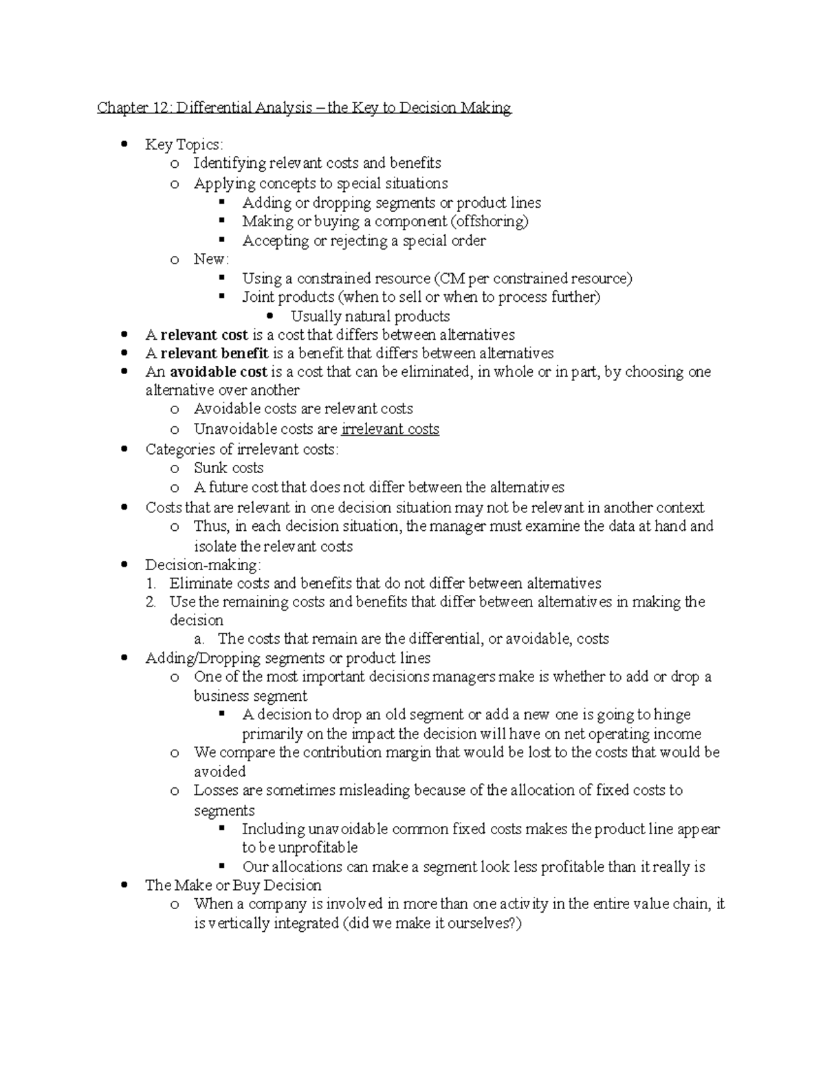 ACC 221 Chapter 12 - Summary Introductory Management Accounting ...