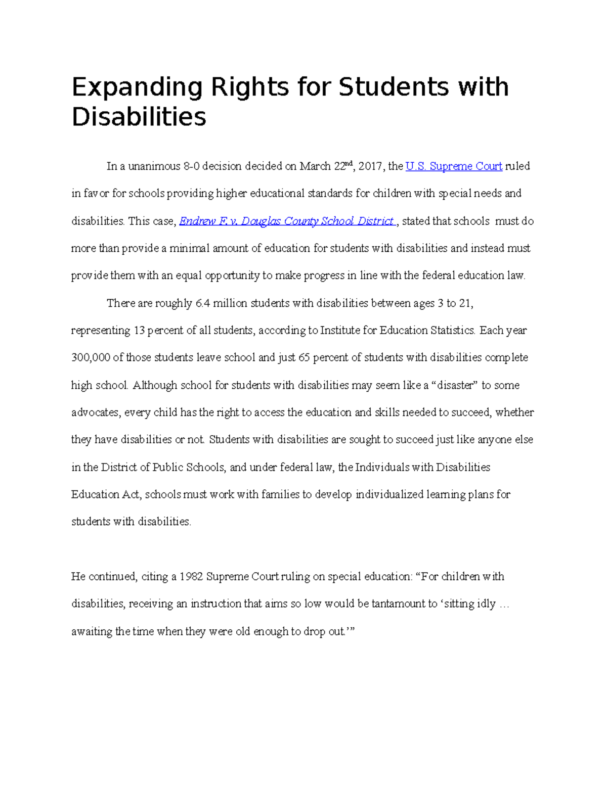 Expanding Rights for Students with Disabilities - Supreme Court ruled ...