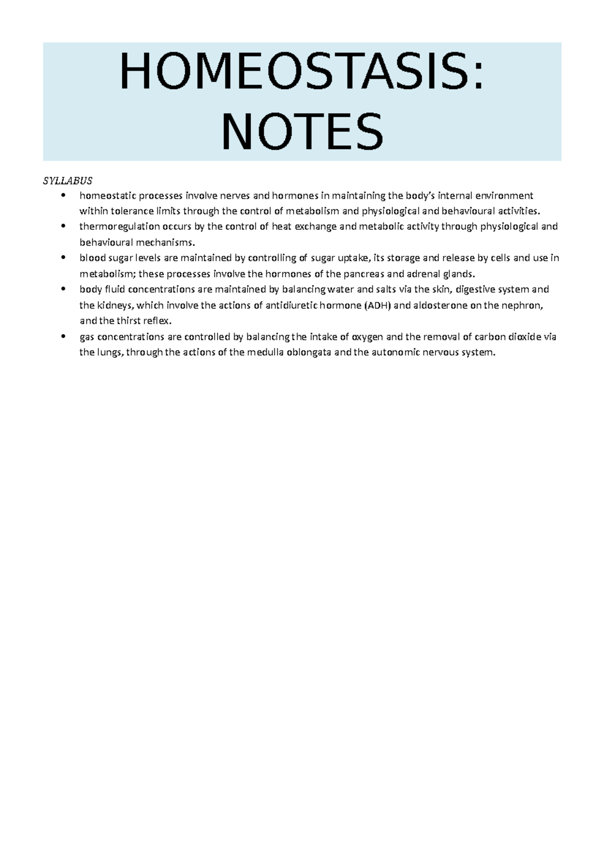homeostasis and internal environments - HOMEOSTASIS: NOTES SYLLABUS ...