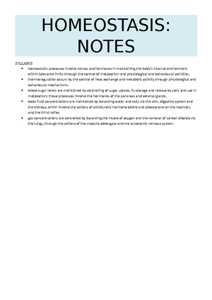 homeostasis and internal environments - HOMEOSTASIS: NOTES SYLLABUS ...