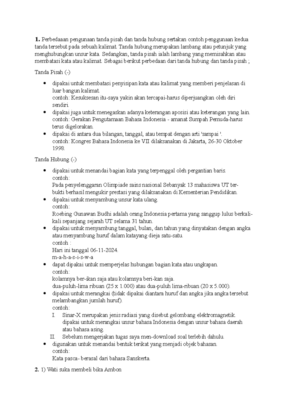 INDO - diskusi - 1. Perbedaaan pengunaan tanda pisah dan tanda hubung ...