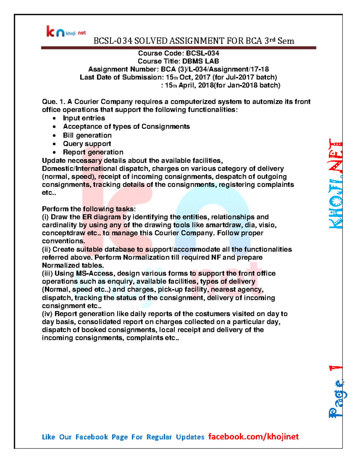 Bcsl 034 Solved Assignment 2017 18 Page 1 Khoji Net Course Code Bcsl 034 Course Title Dbms 