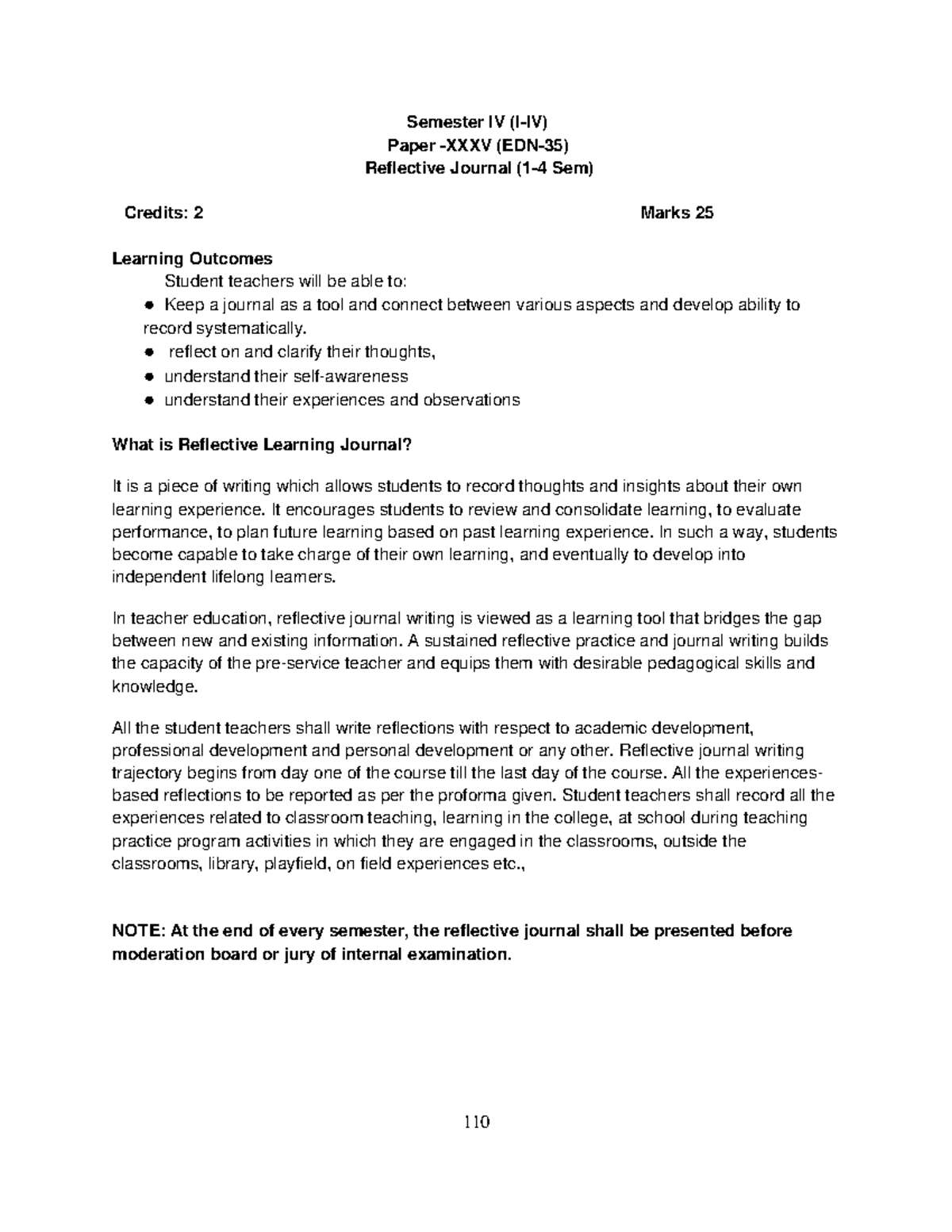 B.ed II Record list -2-4 - 110 Semester IV (I-IV) Paper - XXXV (EDN-35 ...