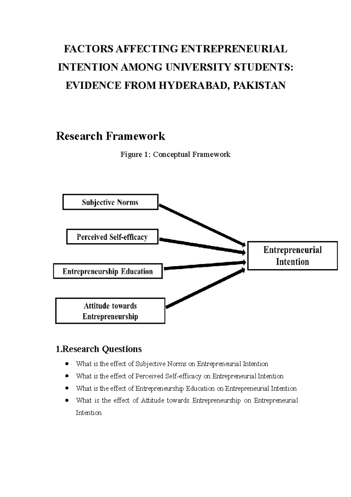 Research Framework - FACTORS AFFECTING ENTREPRENEURIAL INTENTION AMONG ...