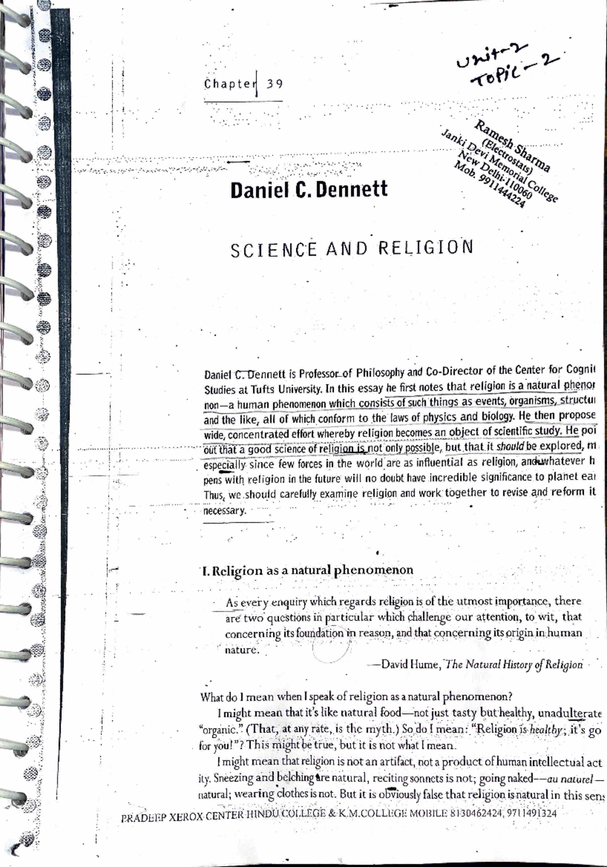 Ethics of Belief by Danniel C dennet - Philosophy of Religion - Studocu