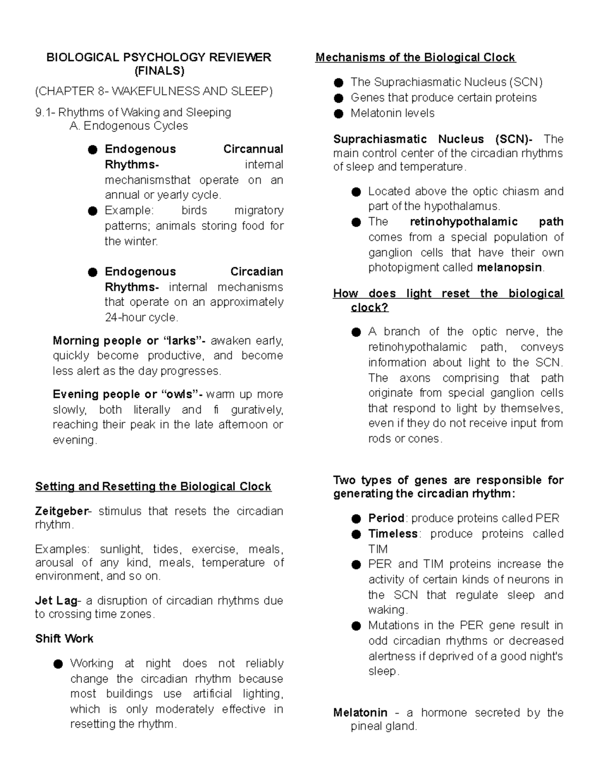 Chapter 8- Wakefulness-AND- Sleep- Outline- Reviewer - BIOLOGICAL ...