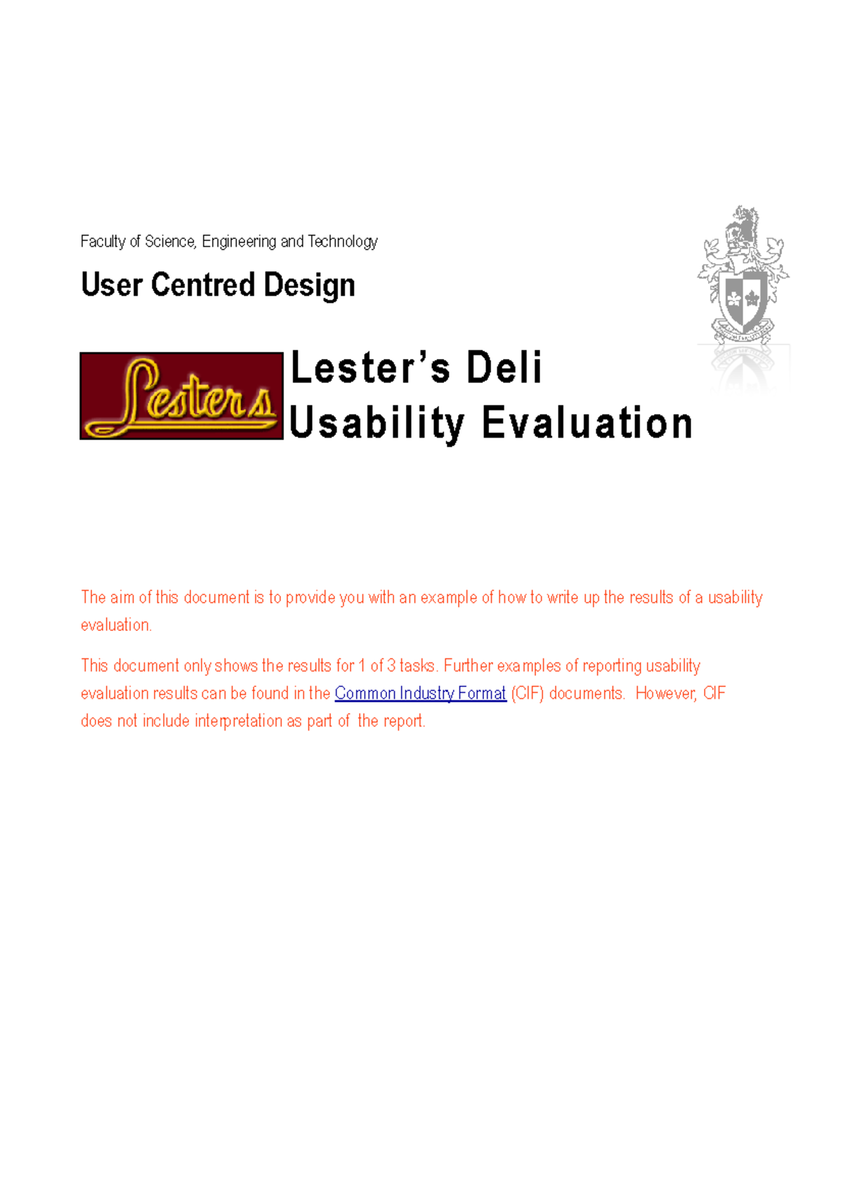UCD Evaluation Results Example - Faculty of Science, Engineering and ...