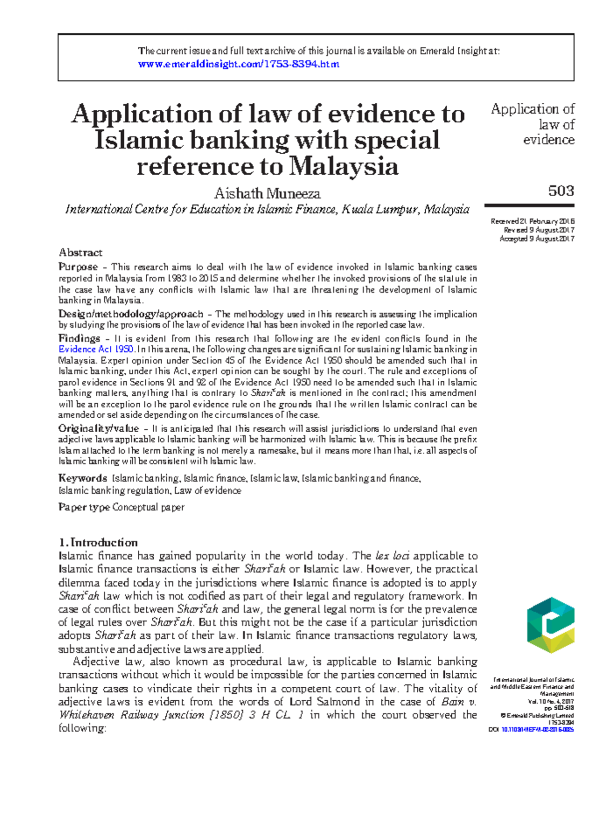 Application of law of evidence in islamic banking - Application of law ...