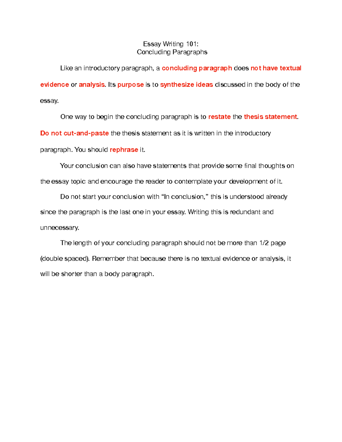 Essay Writing Concluding Paragraph - Essay Writing 101: Concluding ...