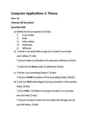 Computer application 2 theory - INFORMATION COMMUNICATION TECHNOLOGY ...