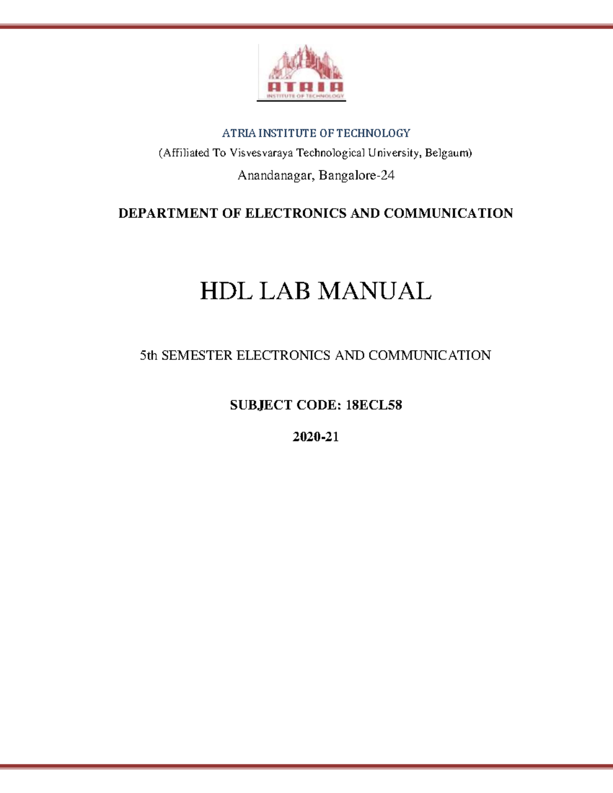 Hdl - It's easy for ece student - ATRIA INSTITUTE OF TECHNOLOGY (Affiliated To Visvesvaraya ...
