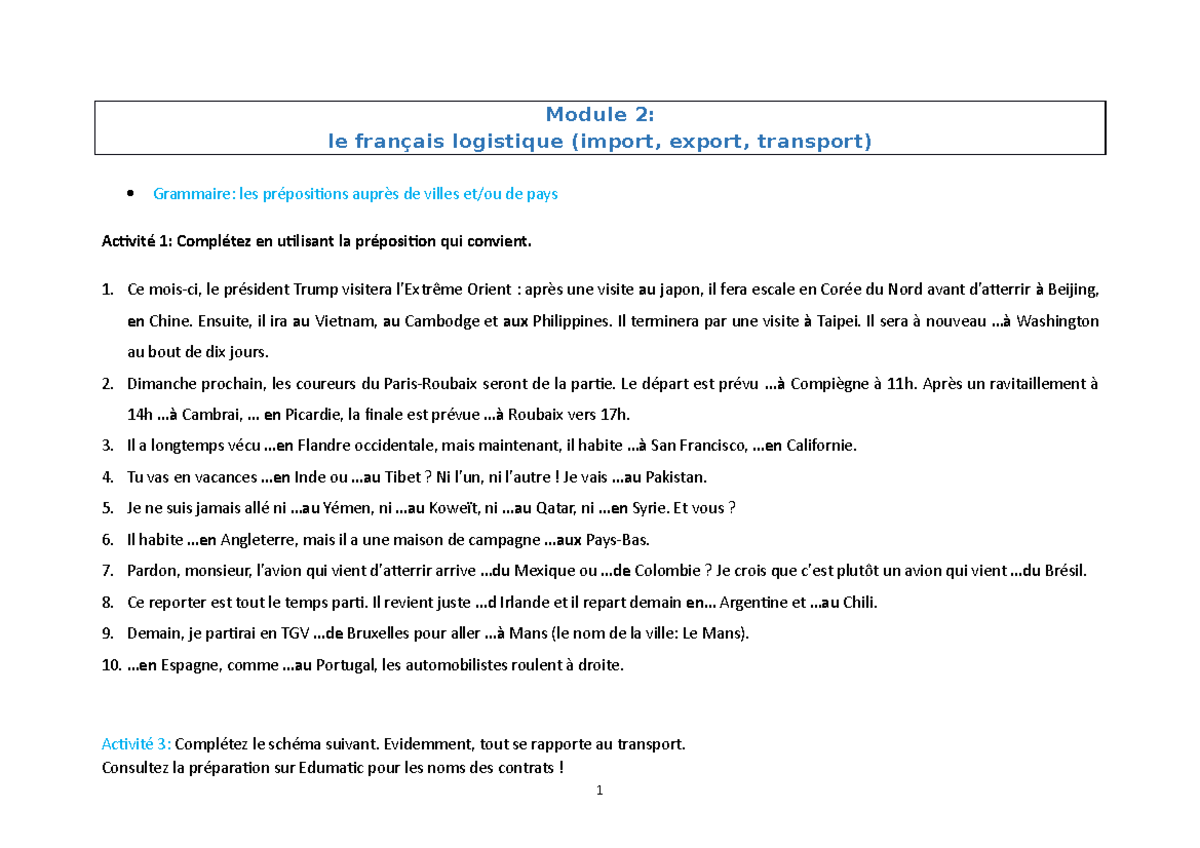 Module 2 le français logistique étudiants PS - Module 2: le français ...