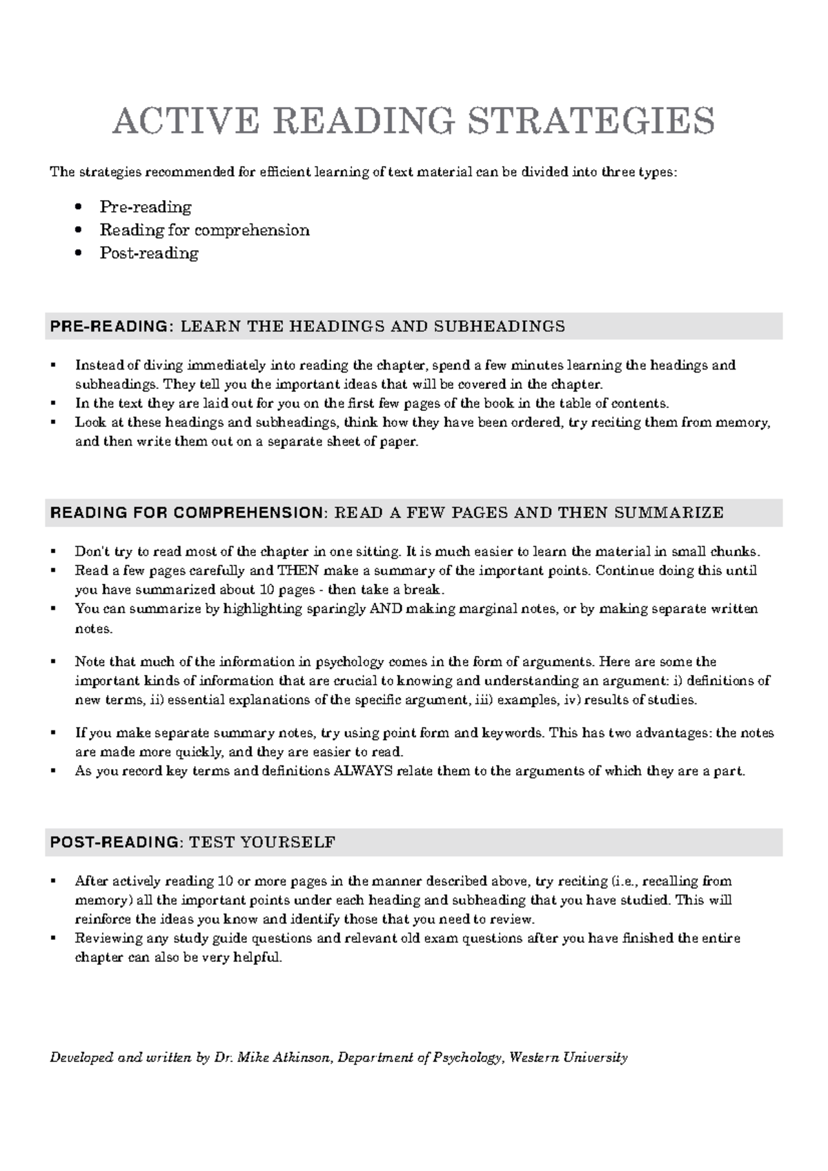 Active Reading Strategies Atkinson - ACTIVE READING STRATEGIES The ...