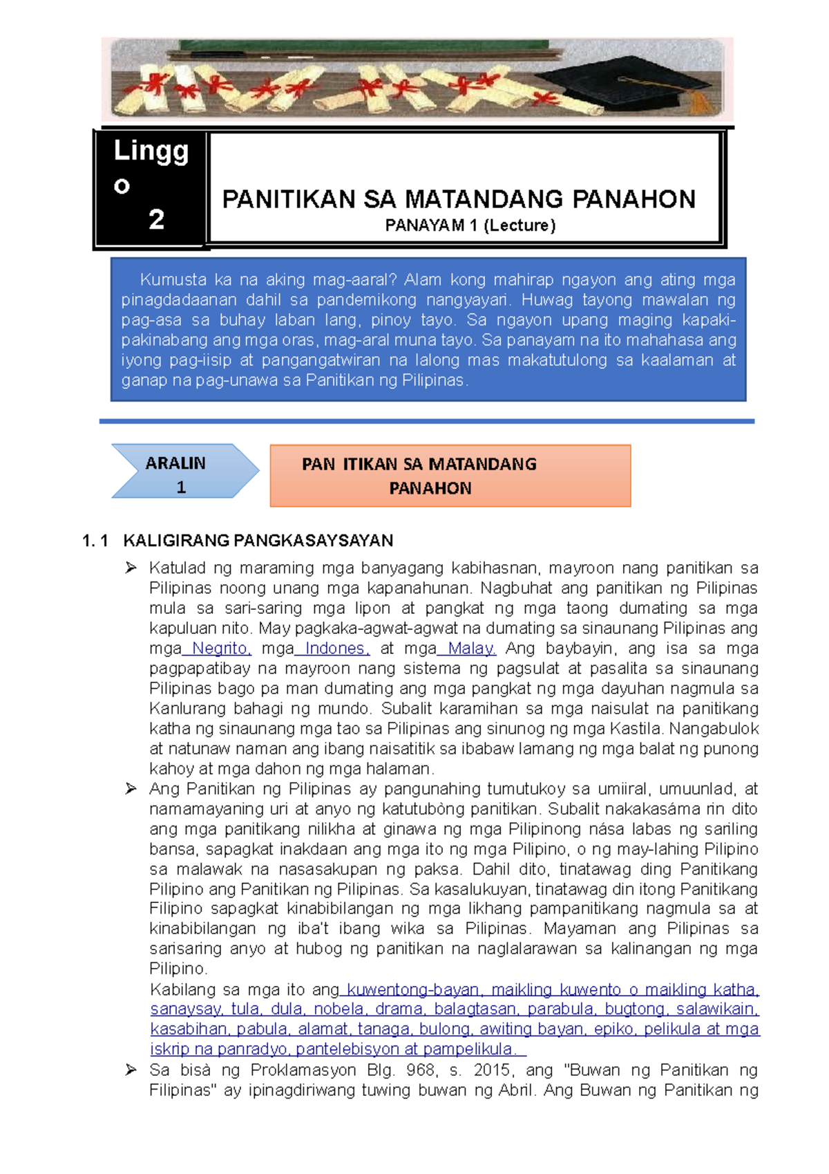 Panayam 1 - retorika - Lingg o 2 LllLLLLLLLlll PANITIKAN SA MATANDANG ...