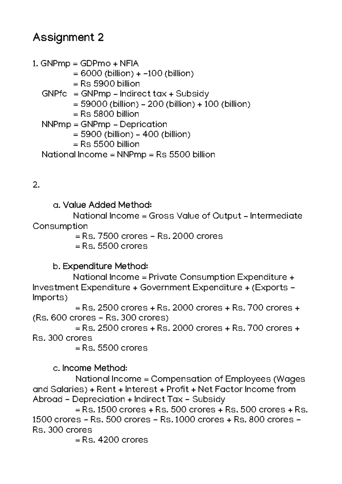 Module 4 and 5 of IEFT - Assignment 2 GNPmp = GDPmo + NFIA = 6000 (billion) + -100 (billion ...