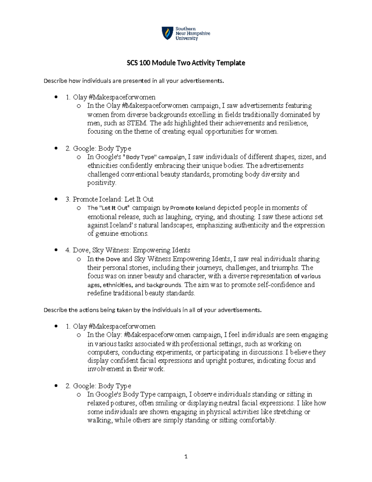 Julianna Knowles SCS 100 Module Two Activity - SCS 100 Module Two Activity Template Describe how ...