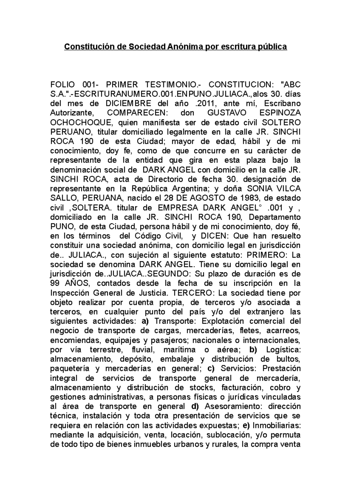 265816900 Sociedad Anonima Escritura Publica - Constitución de Sociedad Anónima por escritura ...